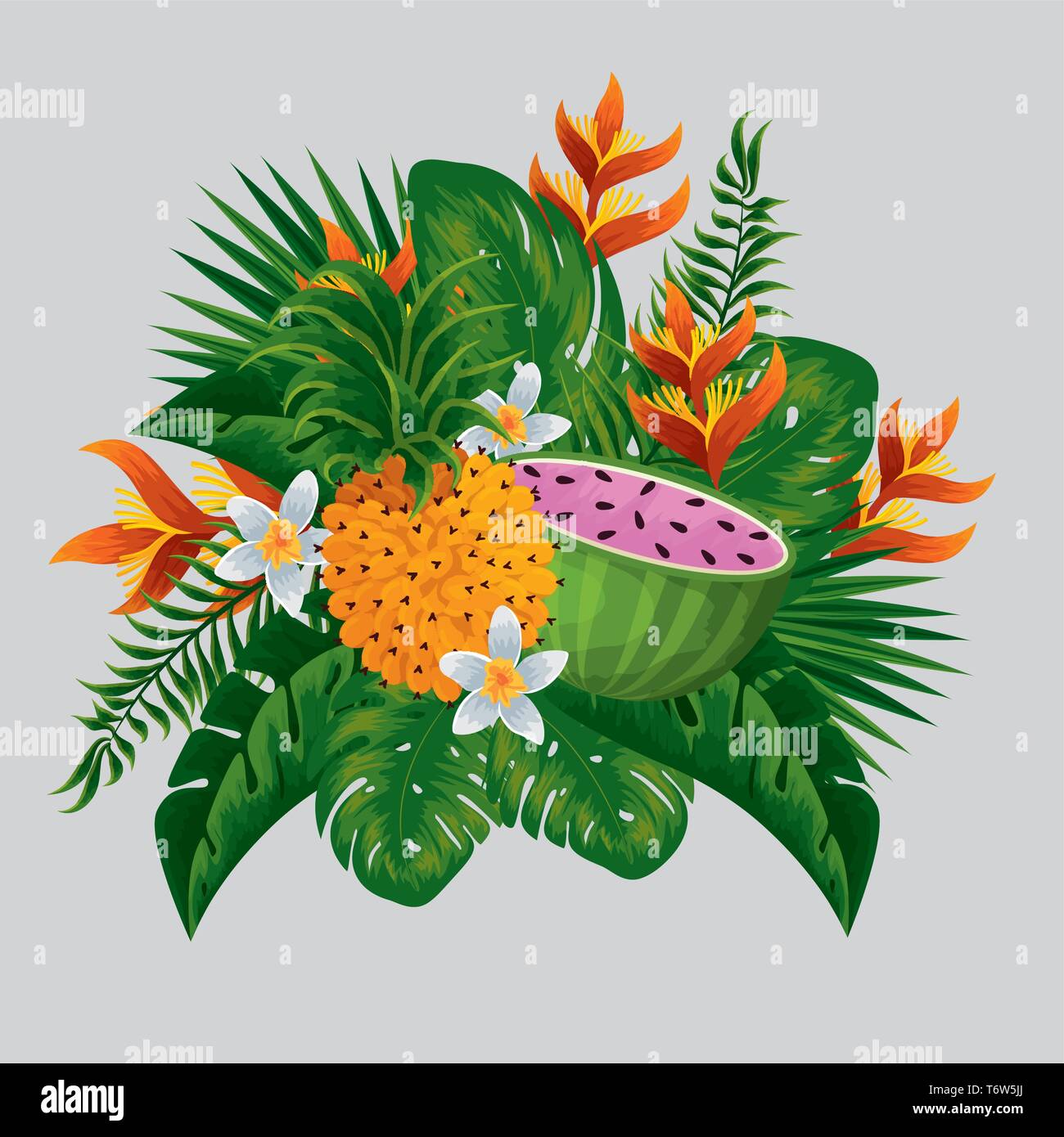 tropical fruits with exotic flowers and leaves Stock Vector Image & Art ...