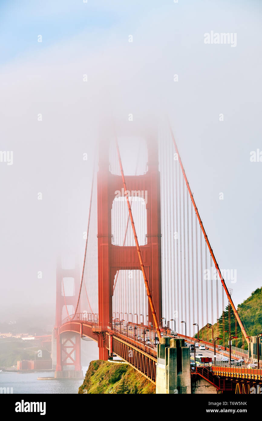 Golden Gate Bridge view at foggy morning Stock Photo - Alamy