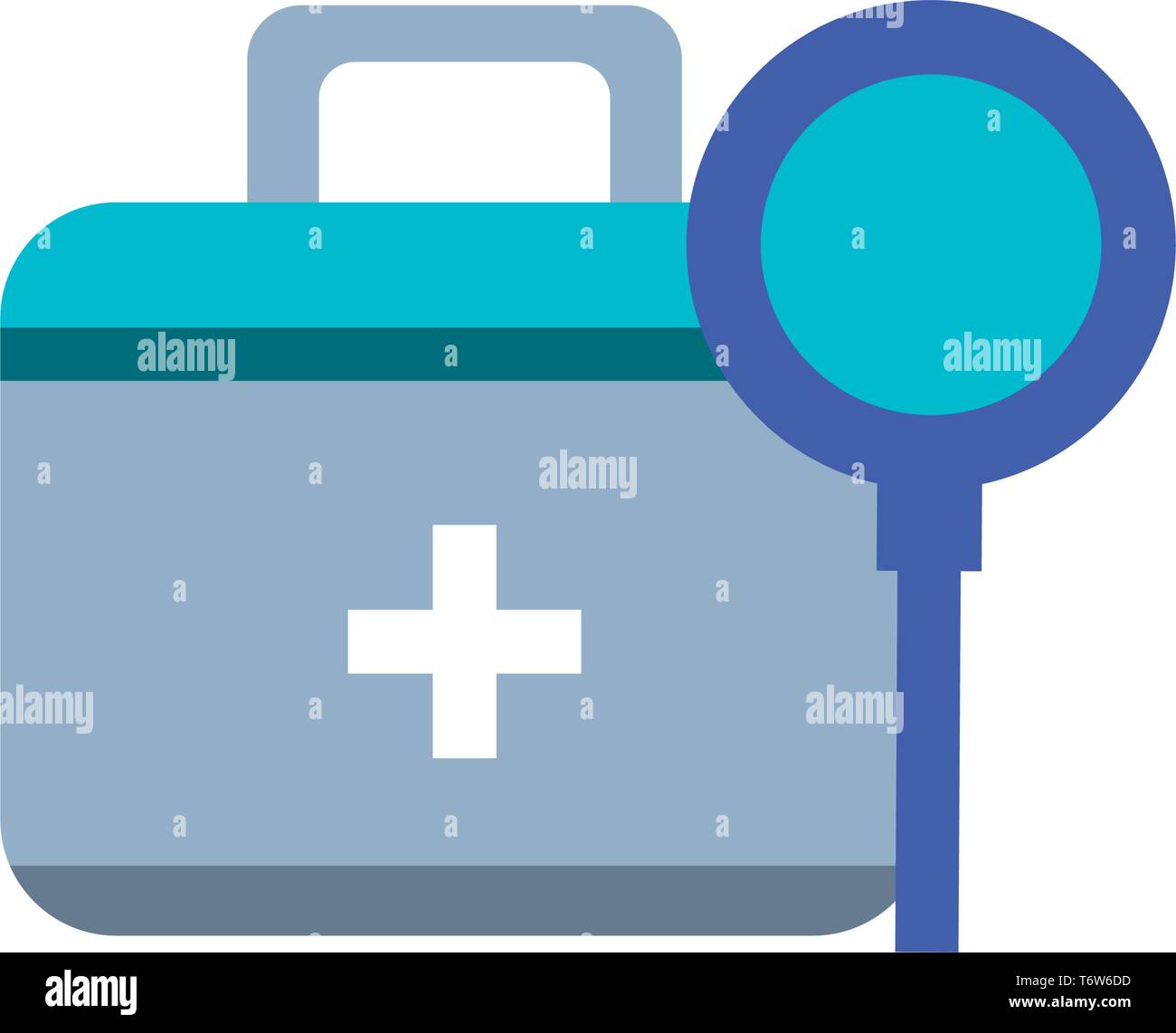 first aid kit with magnifying glass vector illustration design Stock ...