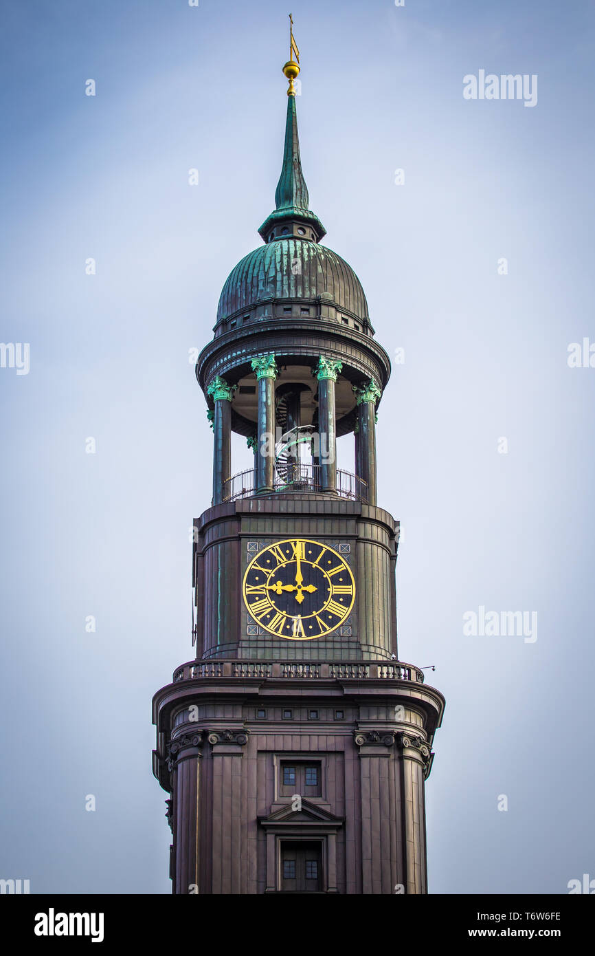 The famous Church Sankt Michaelis called Michel in Hamburg, Germany ...