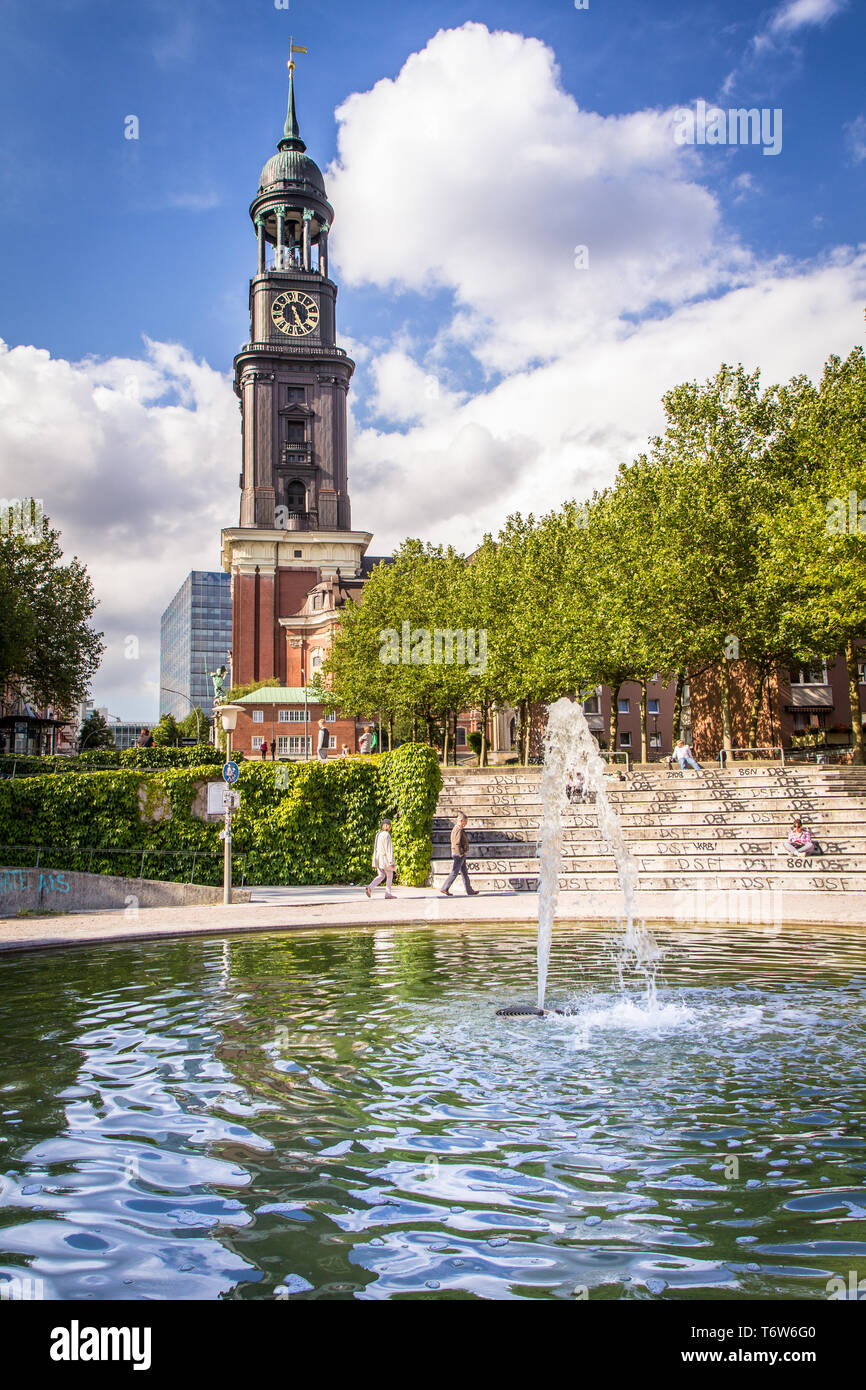 The famous Church Sankt Michaelis called Michel in Hamburg, Germany ...
