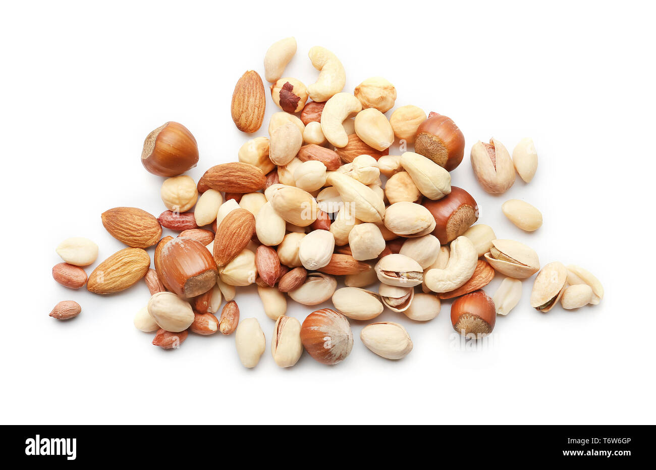 Different types of nuts on white background Stock Photo - Alamy