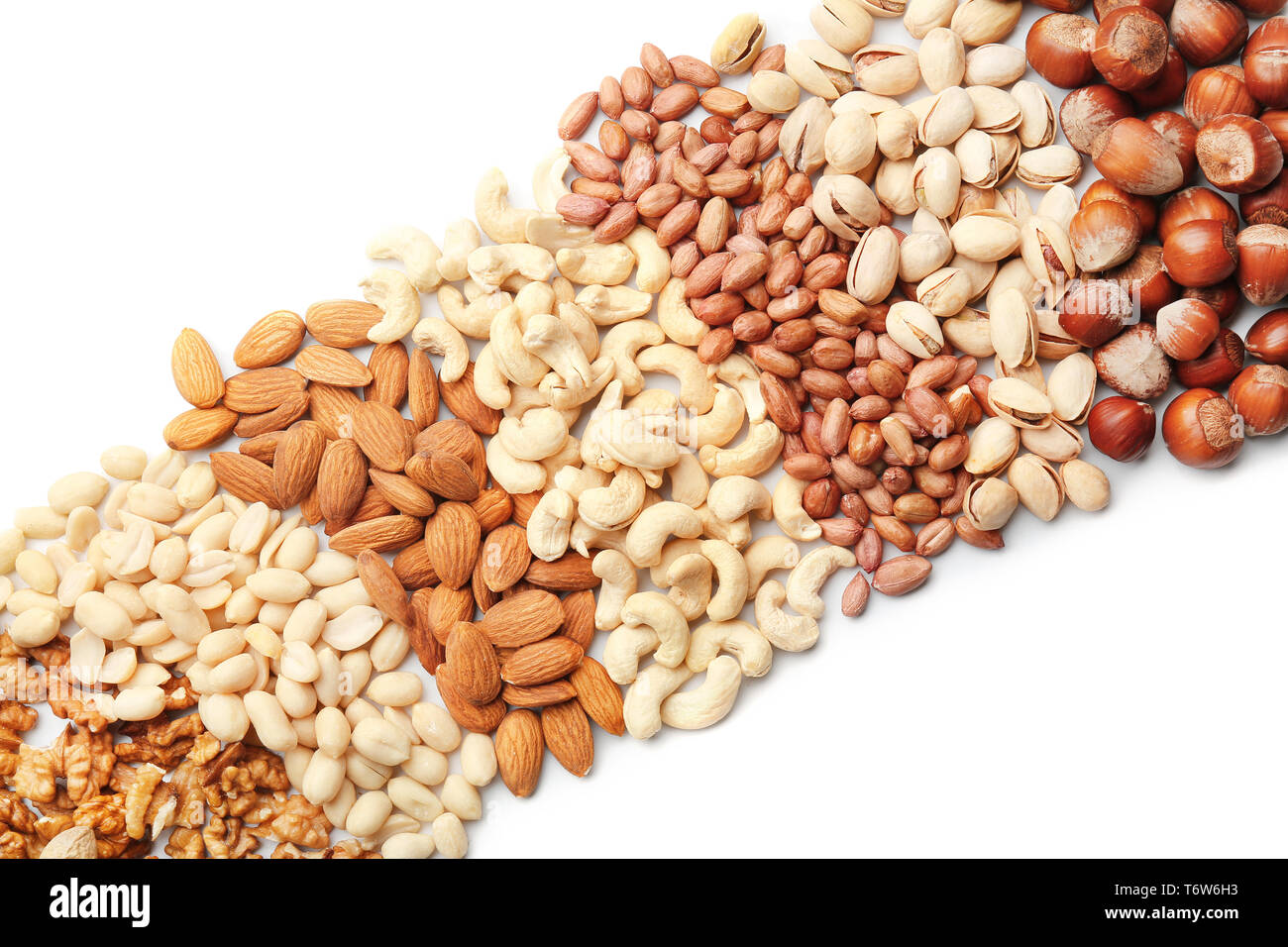 Composition with different types of nuts on white background Stock ...