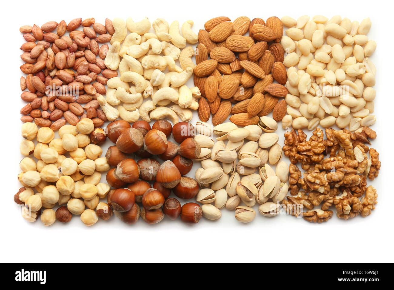 Composition with different types of nuts on white background Stock ...
