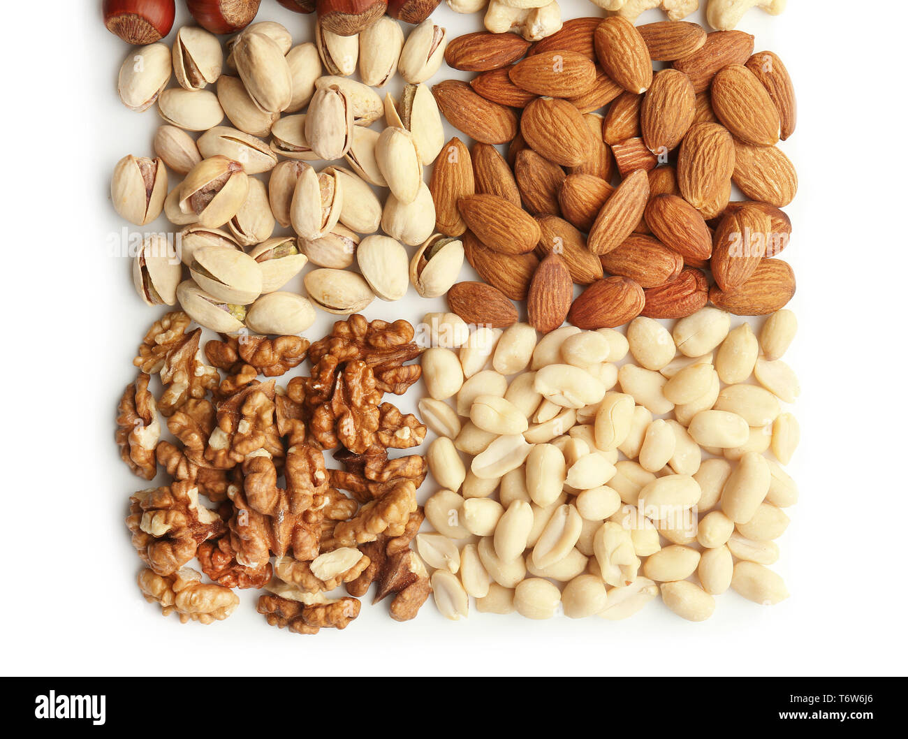 Composition with different types of nuts on white background Stock ...