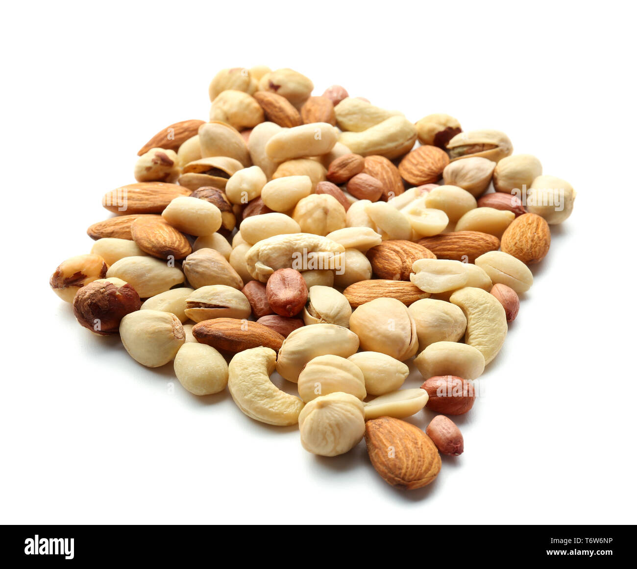 Different types of nuts on white background Stock Photo - Alamy