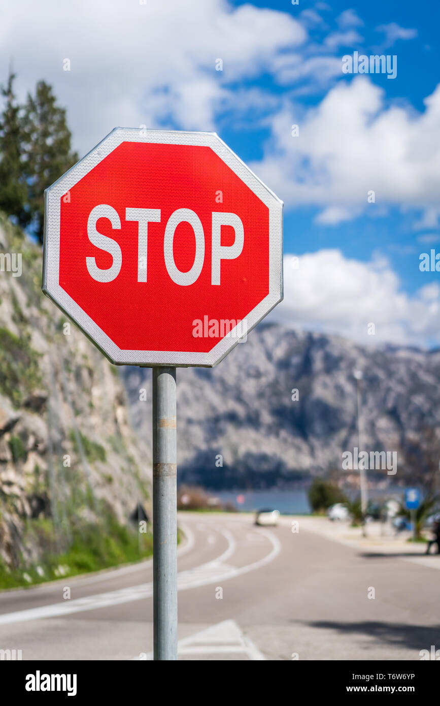 Red Stop sign in Montenegro Stock Photo - Alamy