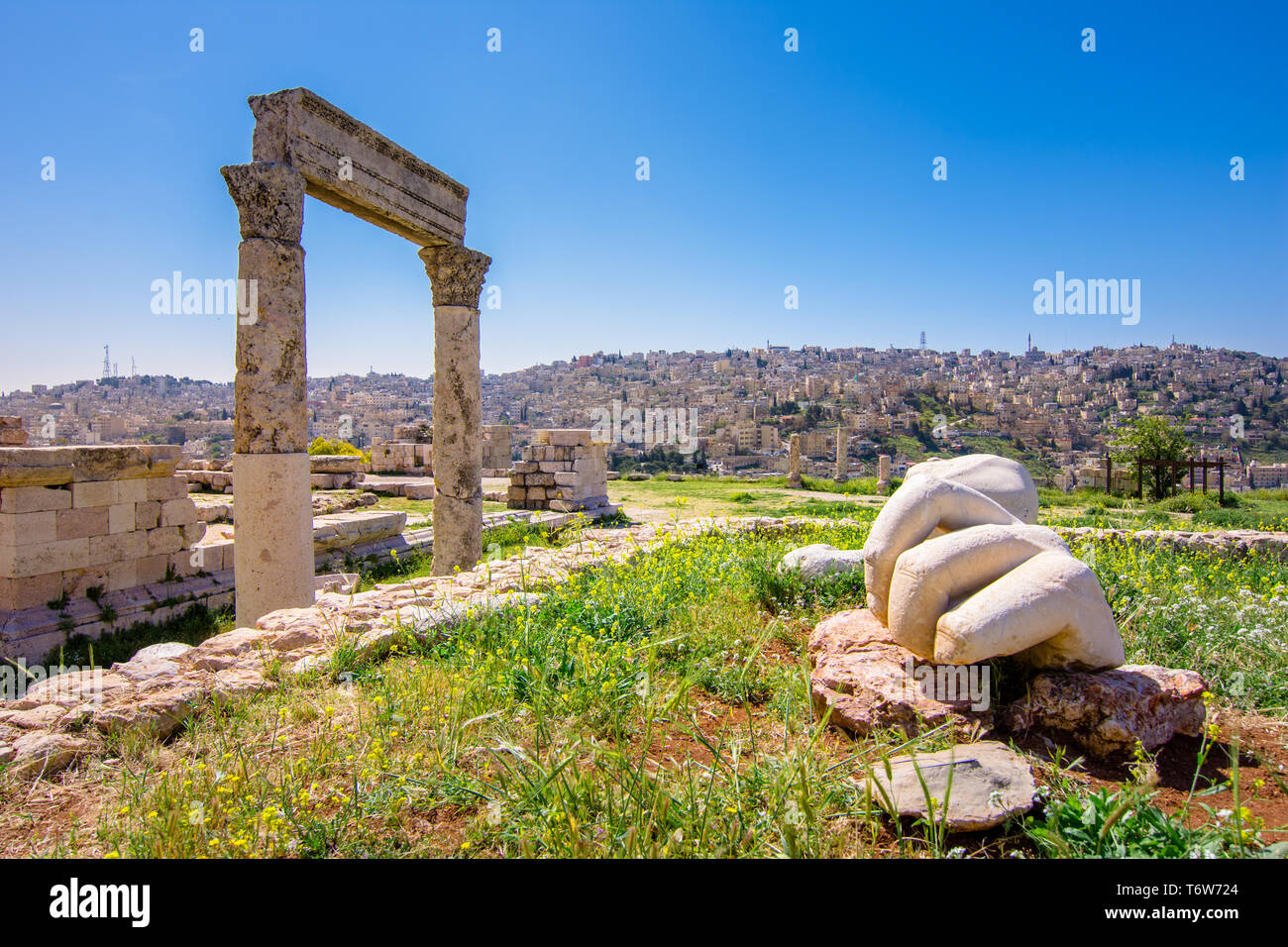 Ancient ruins of a roman temple in the Citadel of Amman, Jordan. The ...