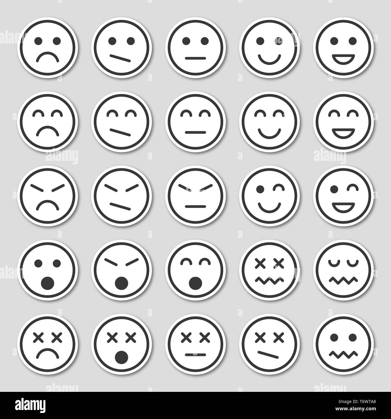 Simple emotion icons. Emotion stickers in flat style isolated on gray ...
