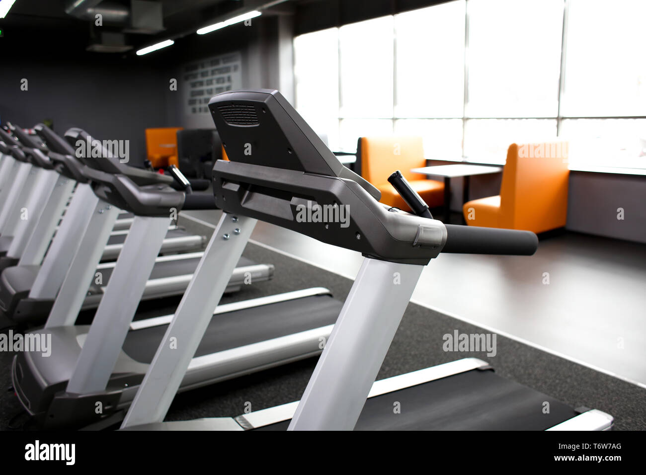Modern treadmills in gym Stock Photo - Alamy