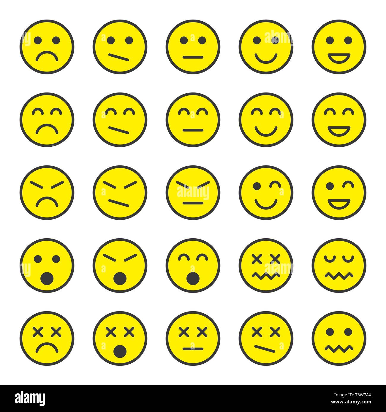 Simple and flat set of yellow emotion icons in trendy flat style ...