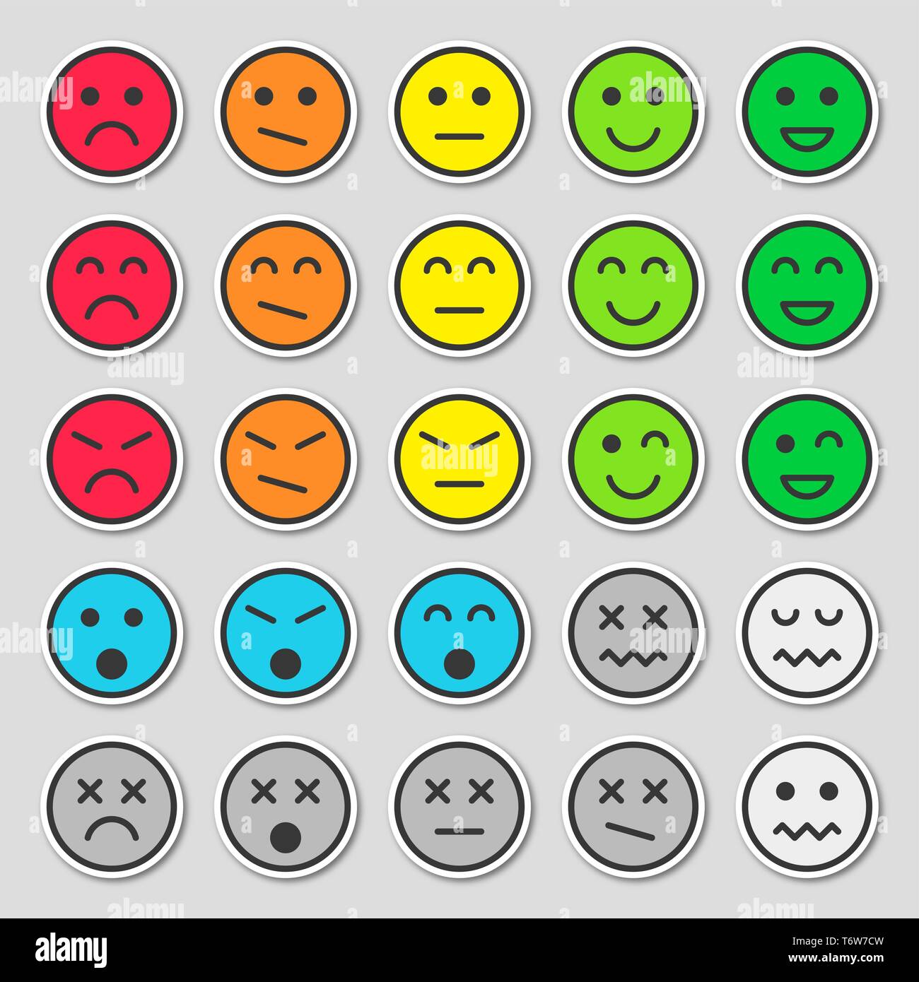 Set of colorful emoticons. Flat and beautiful stickers. Vector ...