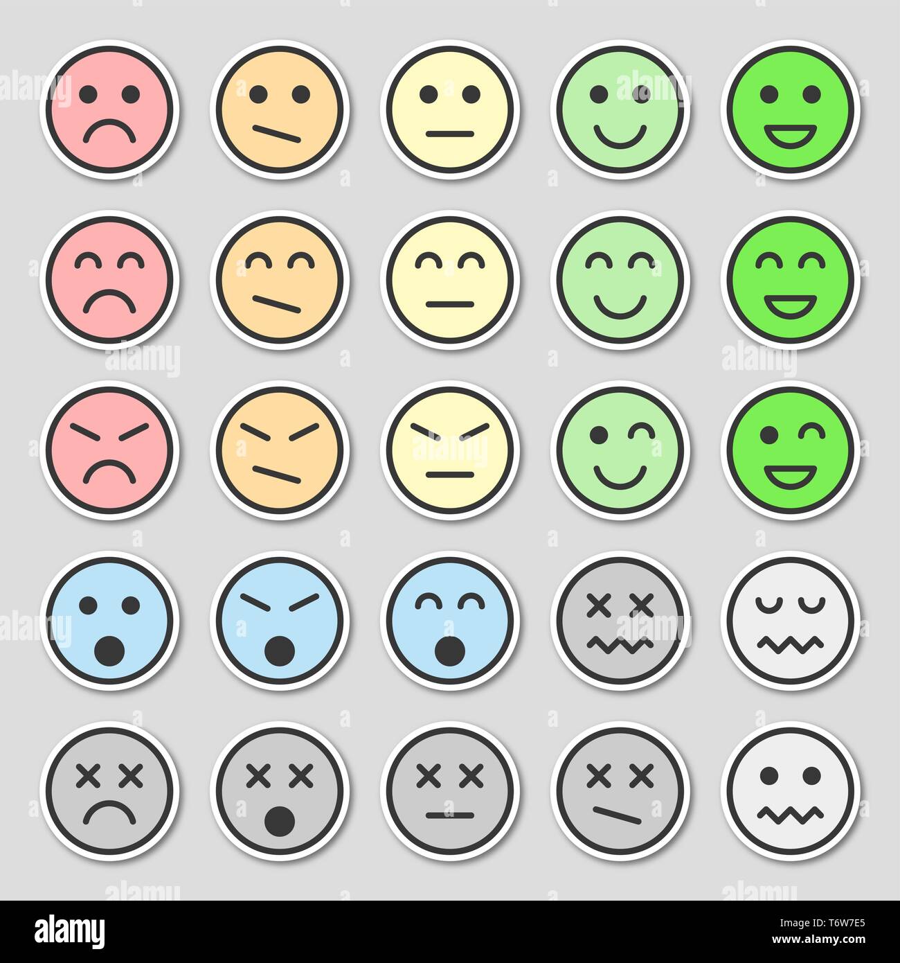 Set of pastel emoticons. Flat and beautiful stickers. Vector ...