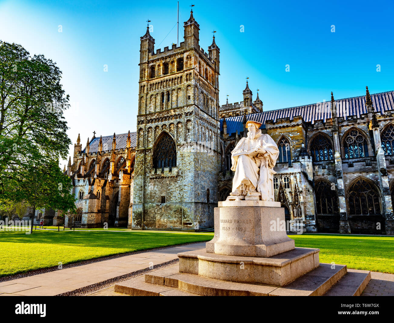 Richard Hooker monument at the front of Exeter Cathedral. Exeter. Devon ...