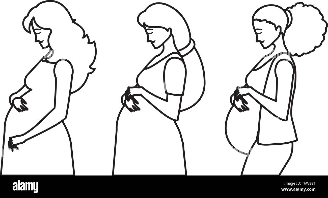 group of beautiful pregnancy women characters vector illustration ...