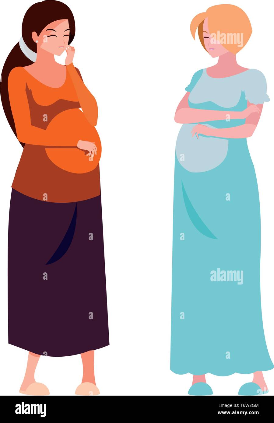 couple of beautiful pregnancy women characters vector illustration ...