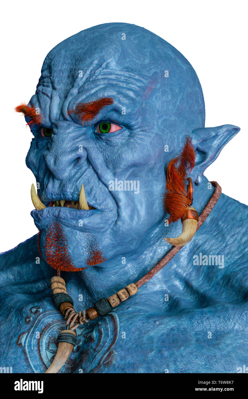 the blue fire ogre in white background, will put some fun in yours creations Stock Photo - Alamy