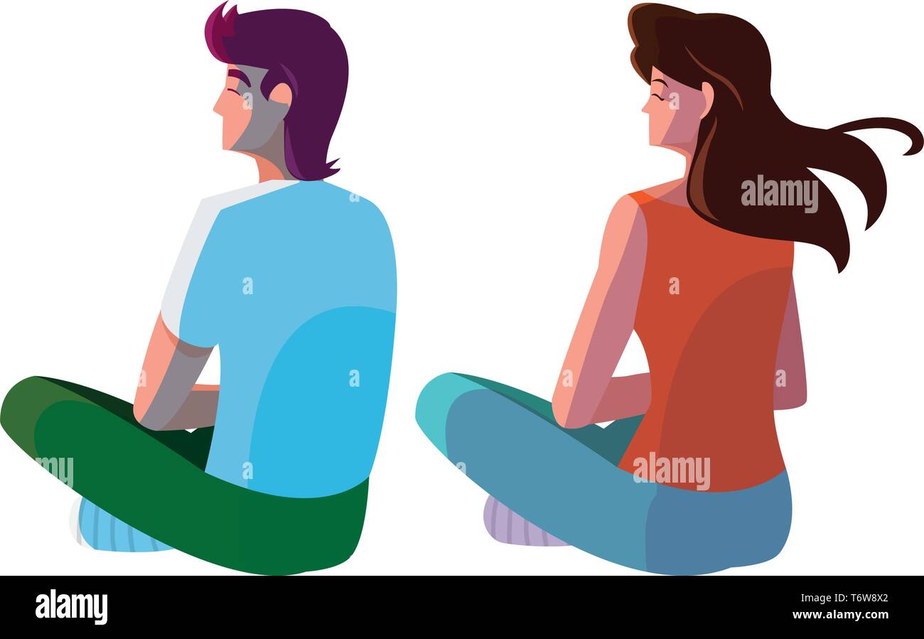 couple seated back characters vector illustration design Stock Vector ...