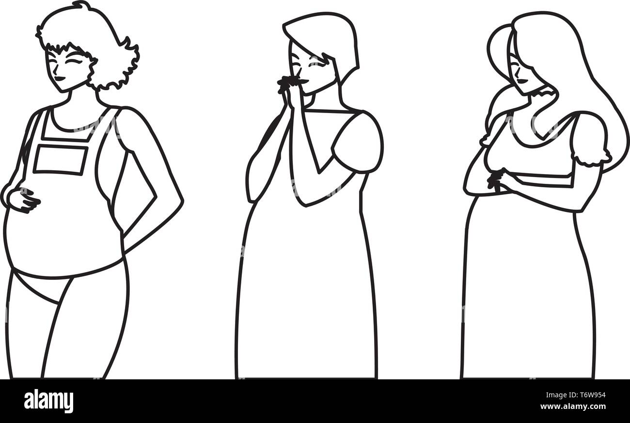 group of beautiful pregnancy women characters vector illustration ...