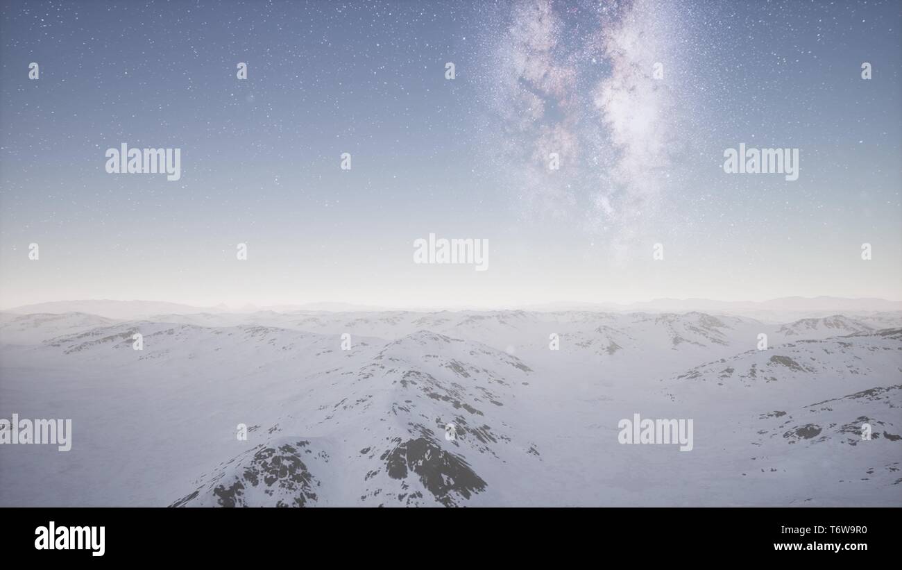 aerial view of Milky Way above snow covered terrain Stock Photo - Alamy