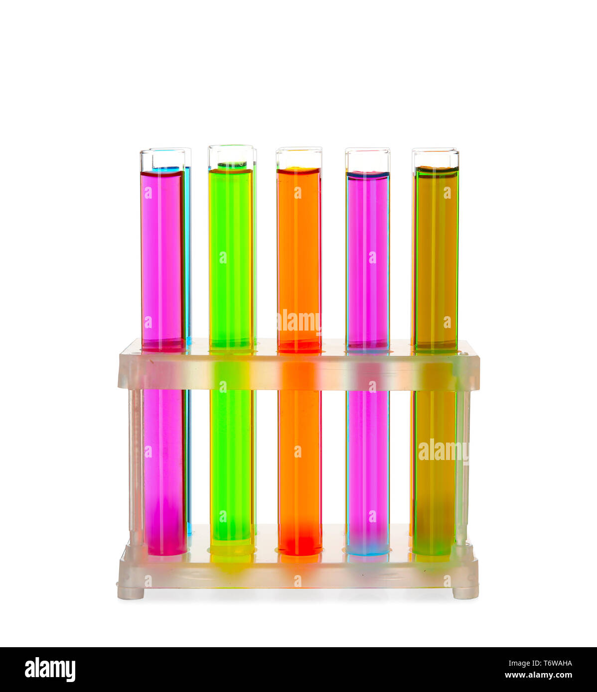 Test tubes with colorful samples on white background Stock Photo - Alamy