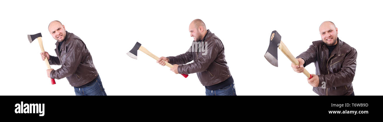 Man with axe isolated on white Stock Photo - Alamy