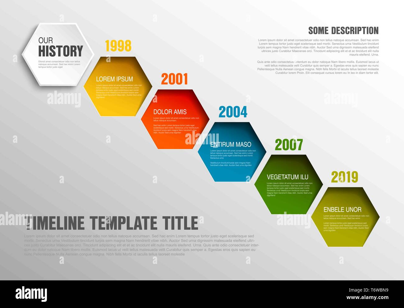 Vector Infographic timeline template made from color hexagons with text ...