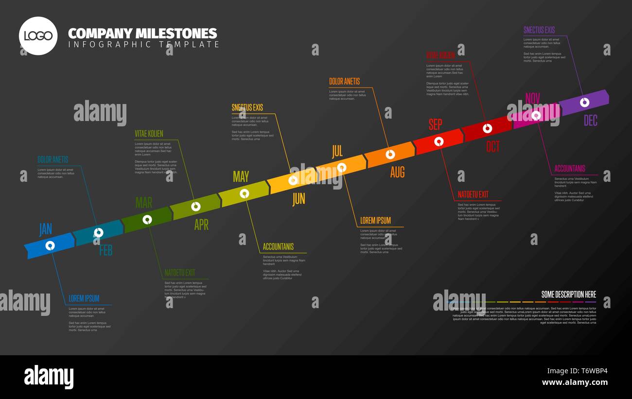 Full year timeline template with all months on a diagonal time line ...