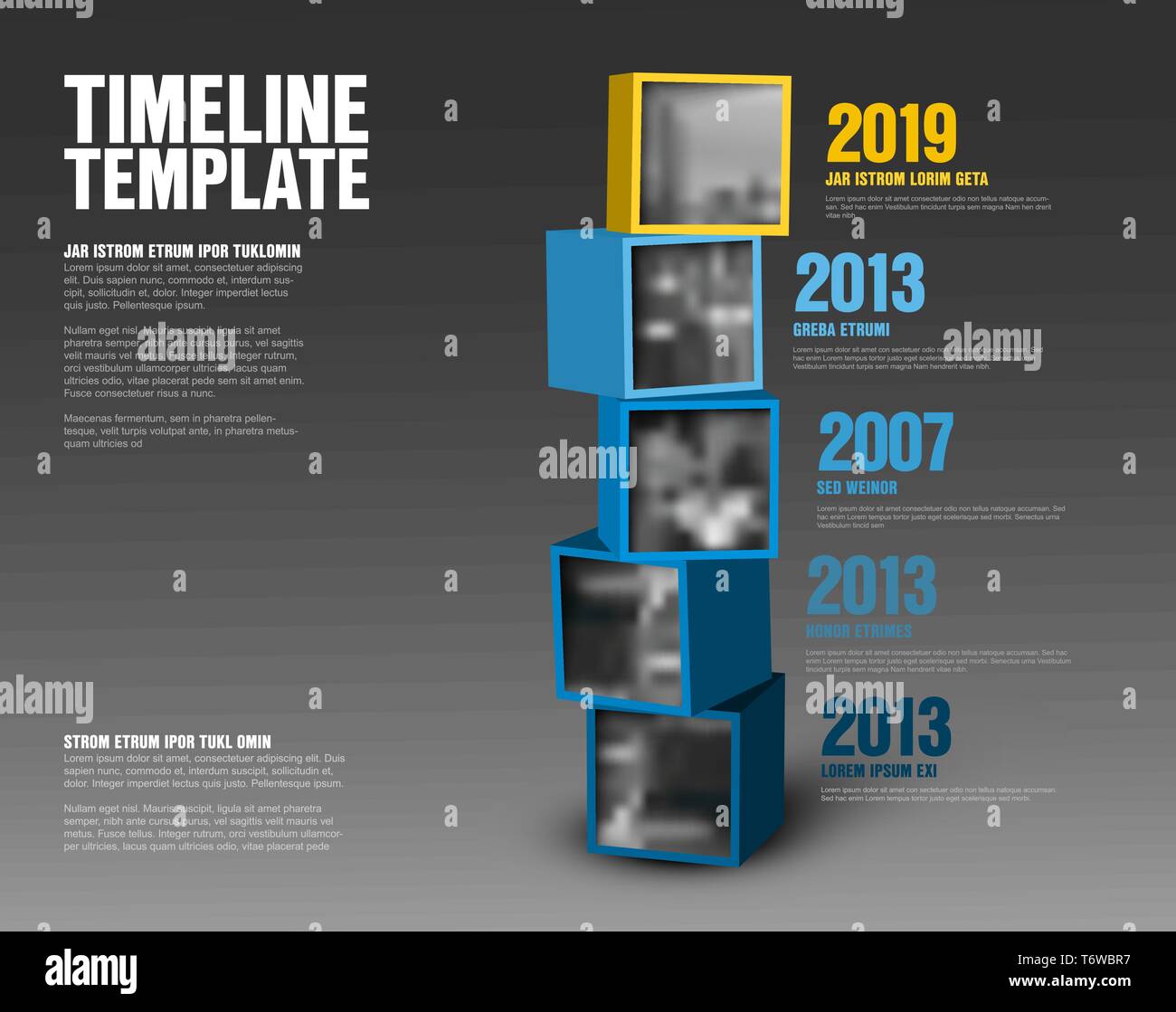 Vector timeline template made from yellow and blue cubes with photos ...