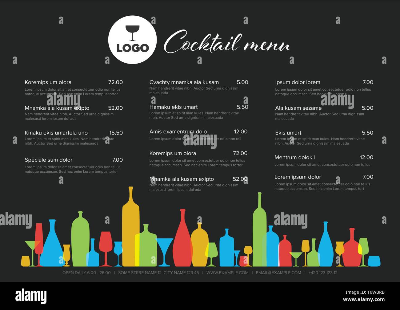 Modern colorful minimalistic cocktail menu template with three columns ...