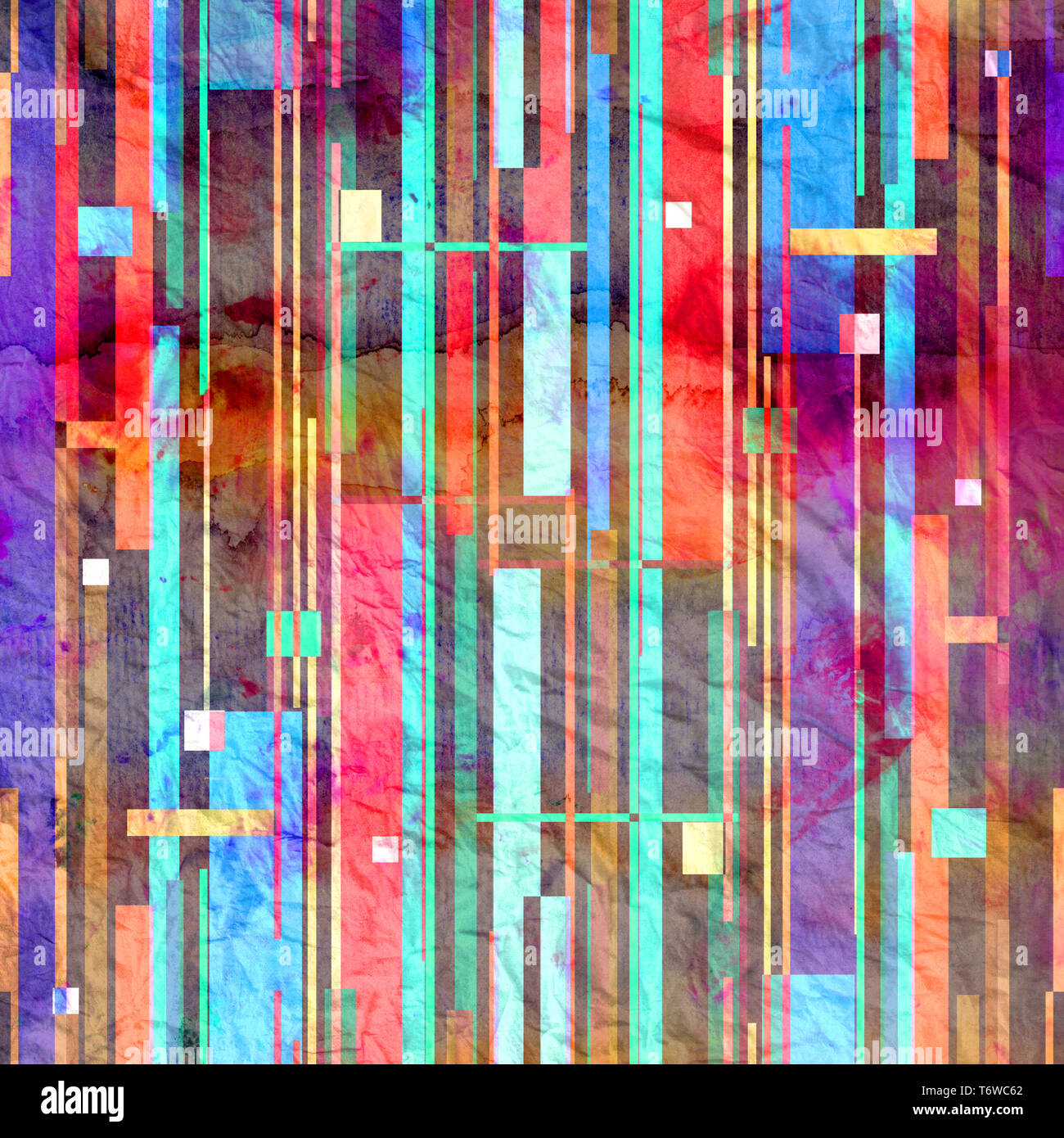 Abstract watercolor background with geometric color objects and ...