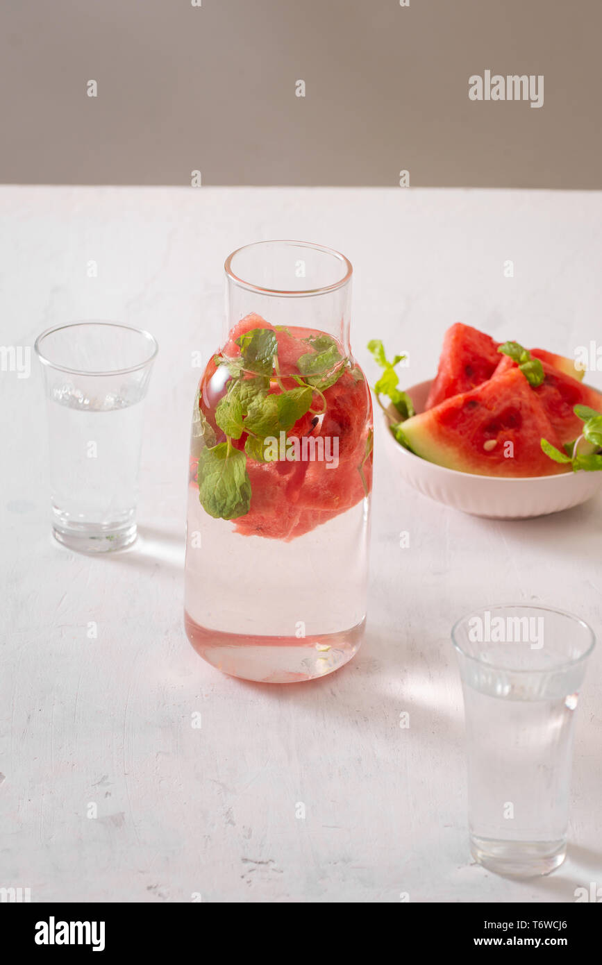 infused water of watermelon on white background Stock Photo - Alamy