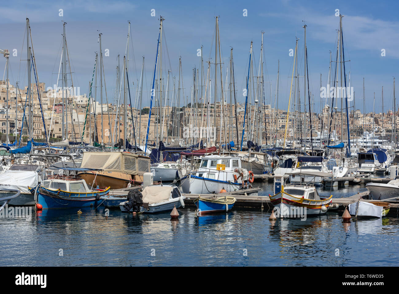 Boats of all shapes and sizes crowd Vittoriosa's Grand Harbour Marina ...