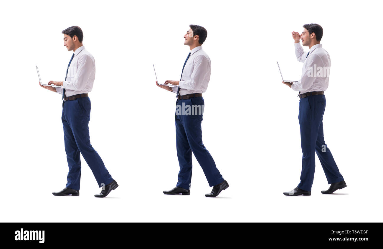 Businessman walking standing side view isolated on white backgro Stock ...