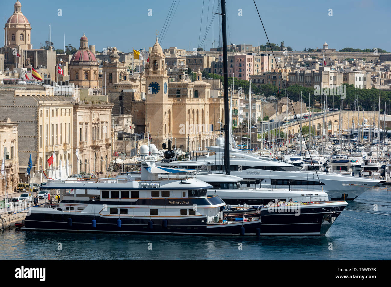 Luxury yachts and pleasure craft moored in Dockyard Creek of Valletta's ...