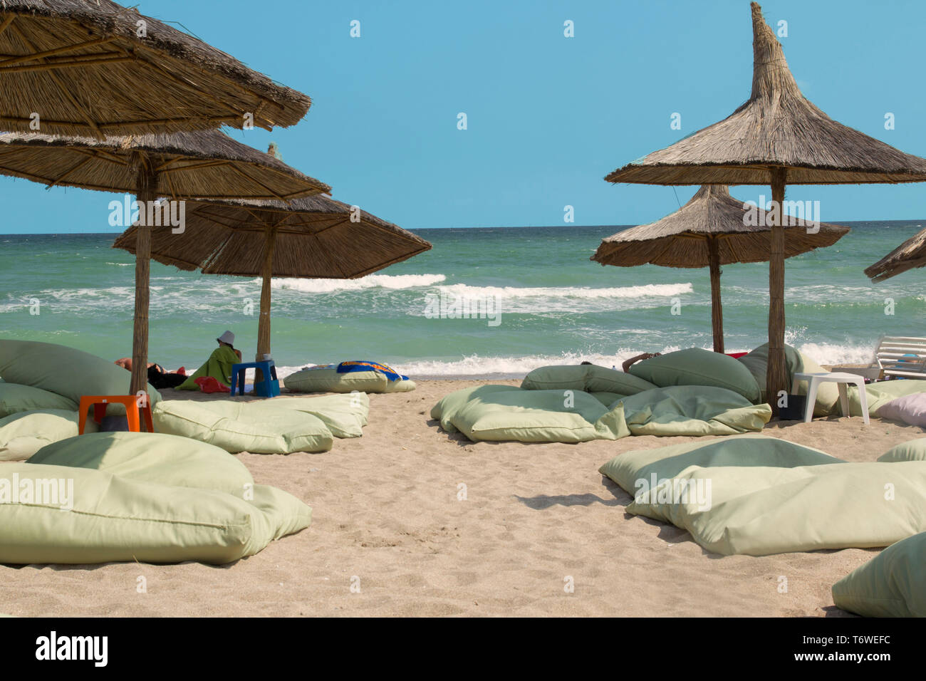 Holiday at the seaside. Idyllic rest on the beach. Picturesque beach ...