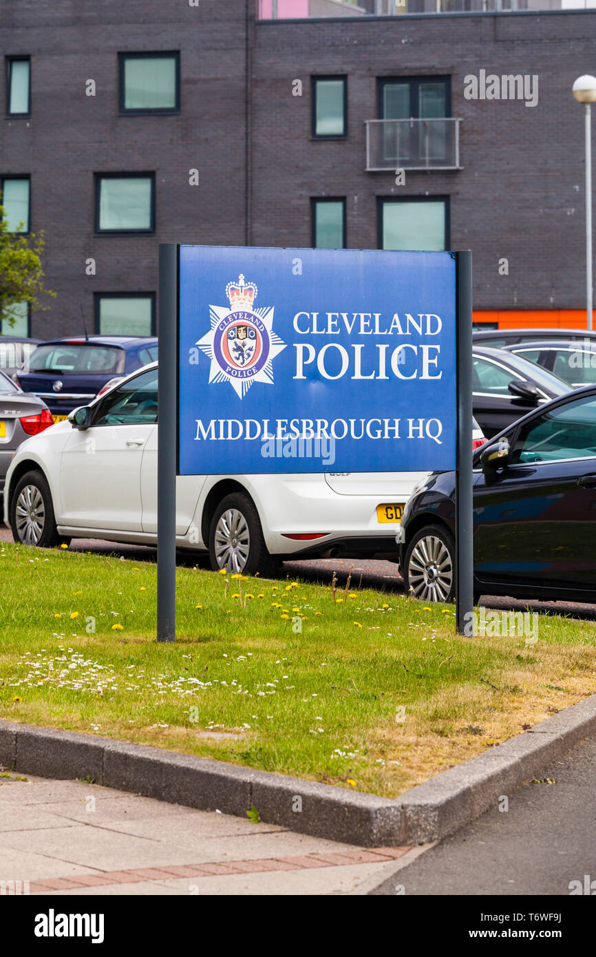 Cleveland Police sign for the Middlesbrough HQ Stock Photo - Alamy