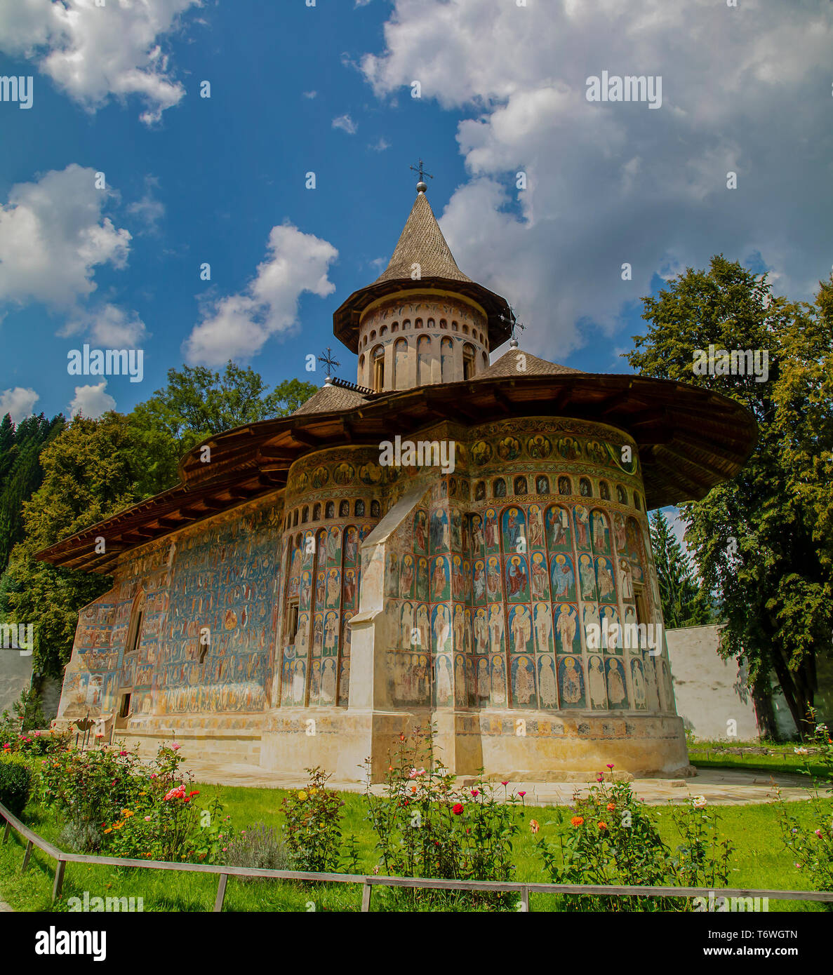 Bucovina, Romania - August 5th, 2018: The Voronet monastery, one of the ...