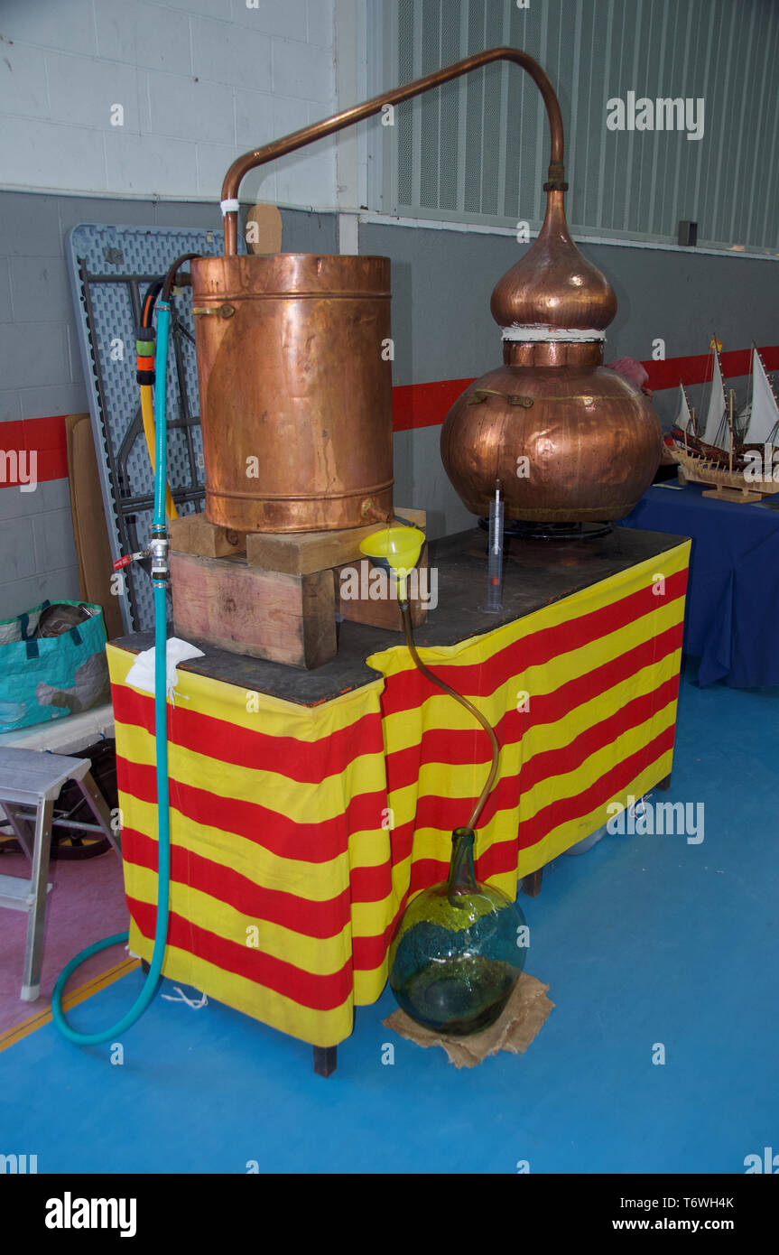 a copper still for brewing alcohol Catalunya Stock Photo - Alamy