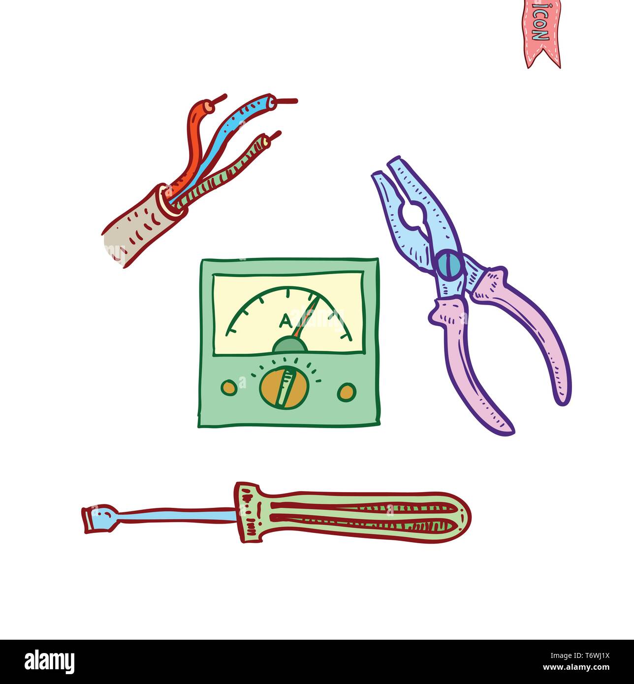 Electricity Doodle icon collection, vector illustration Stock Vector ...