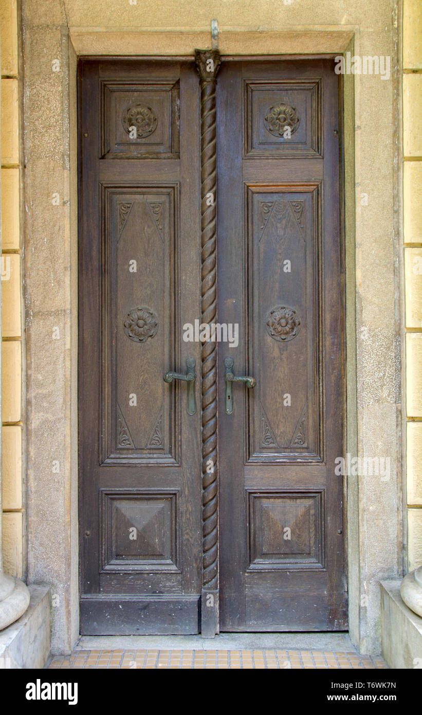 Closed old brown wooden door. Ancient, historic, abstract - image Stock ...