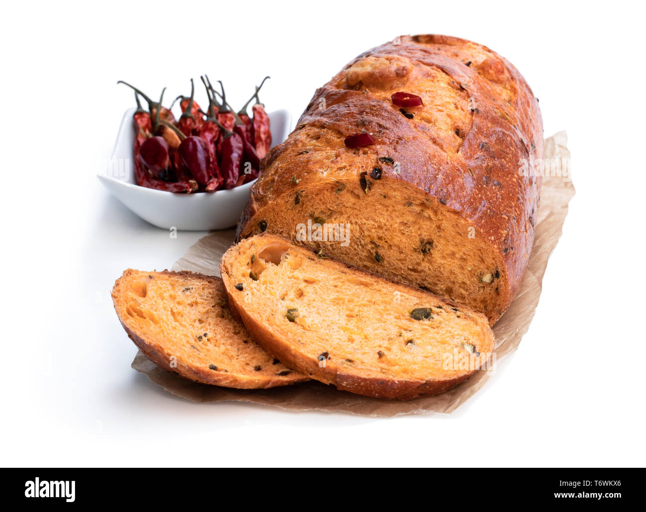 Homemade chili loaf bread isolated on white Stock Photo - Alamy