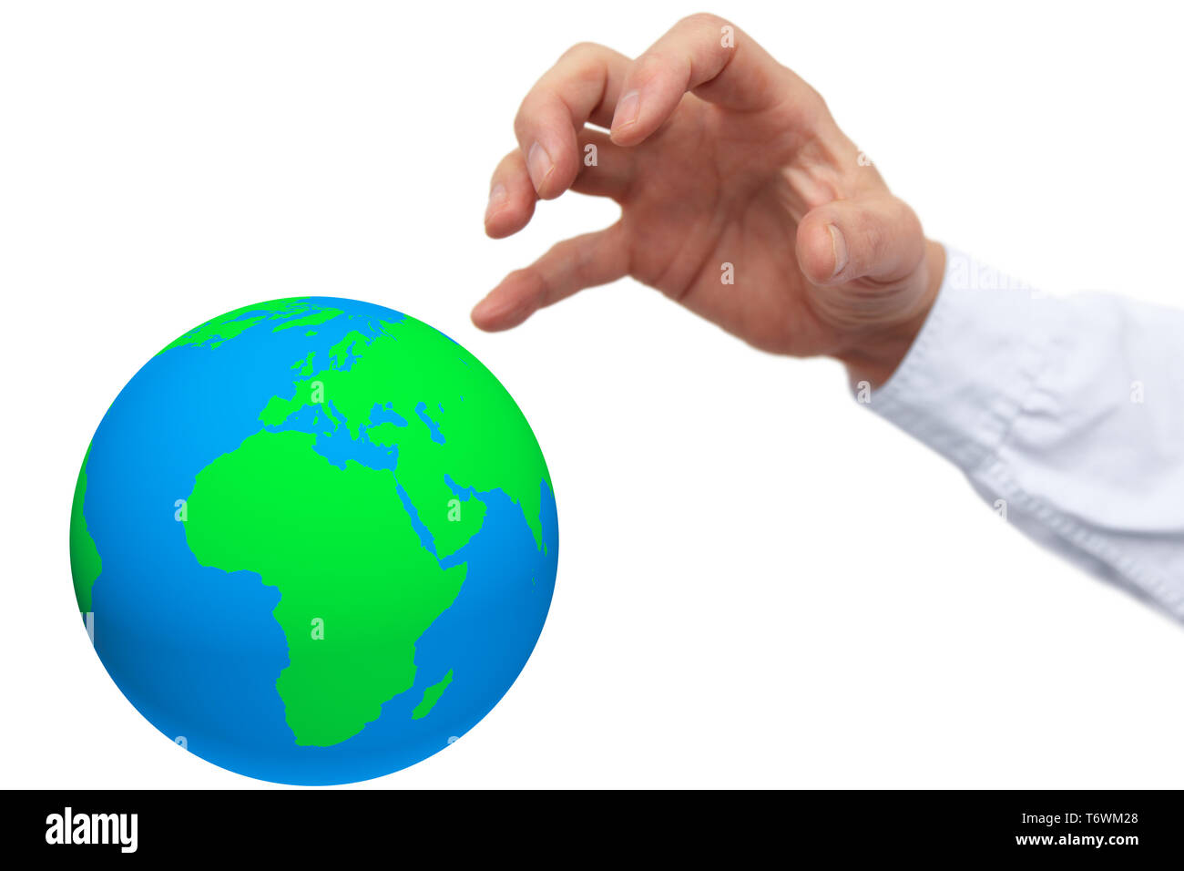 Gesture series, hand reaches for globe Stock Photo - Alamy