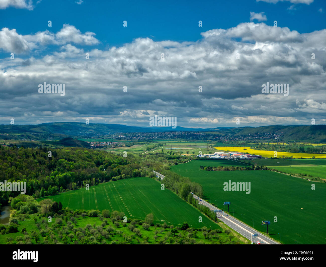 aerial view of plantation field next to highway in europe Stock Photo ...