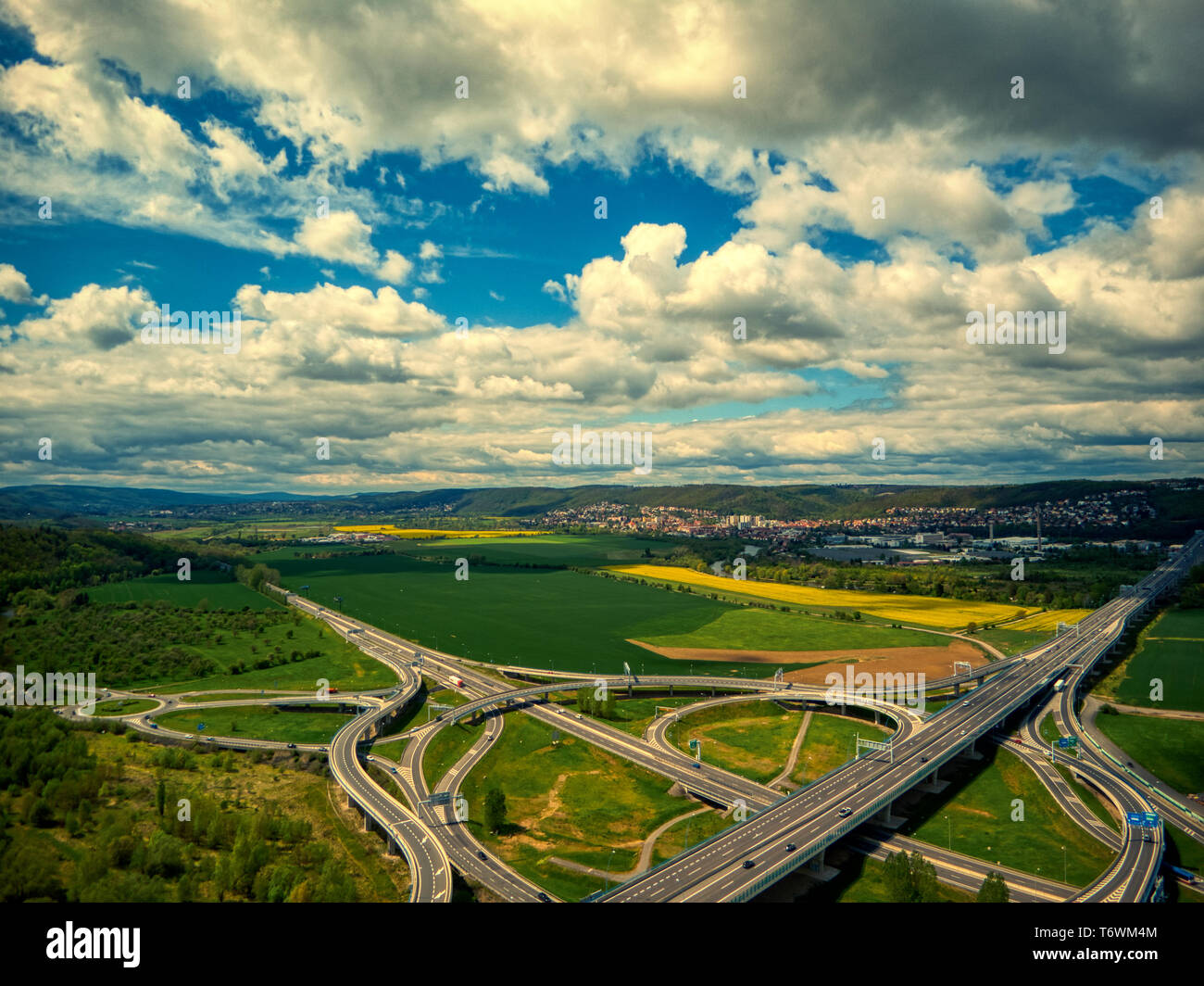aerial view of crossroads under clouds Stock Photo - Alamy