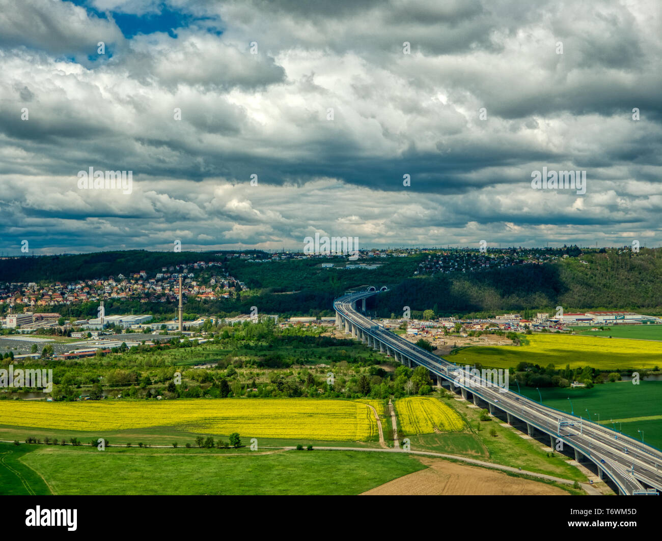 aerial view of plantation field next to highway in europe Stock Photo ...