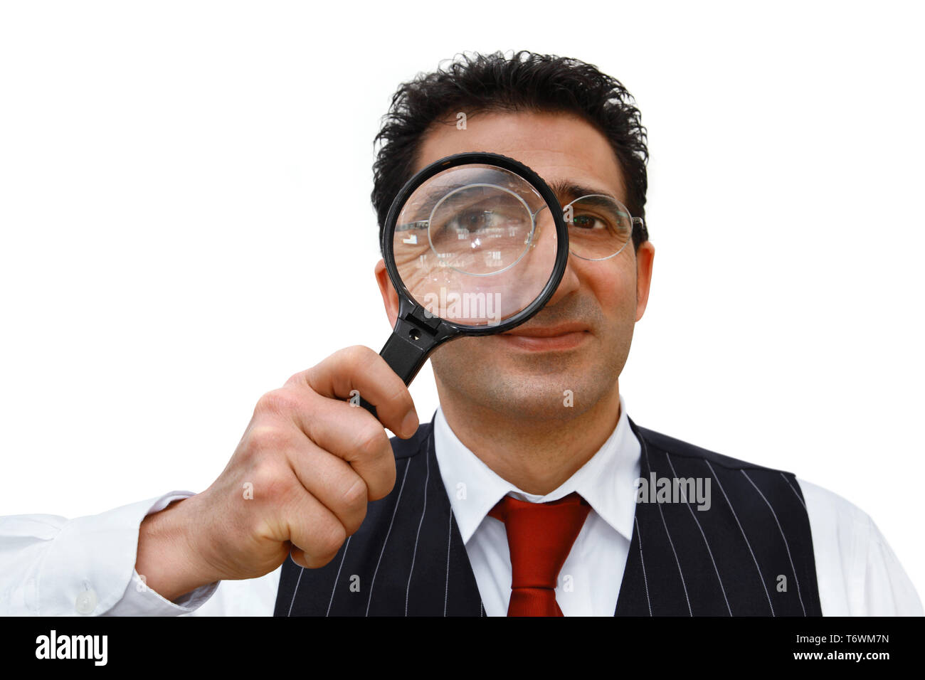 gesture, man with magnifying glass Stock Photo - Alamy