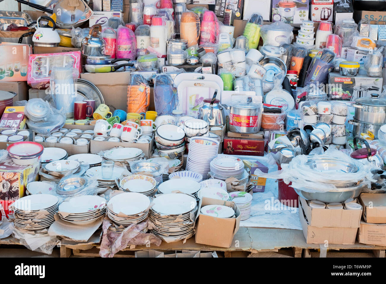Cookware for sale on Street Market during Festival of the Virgin of ...