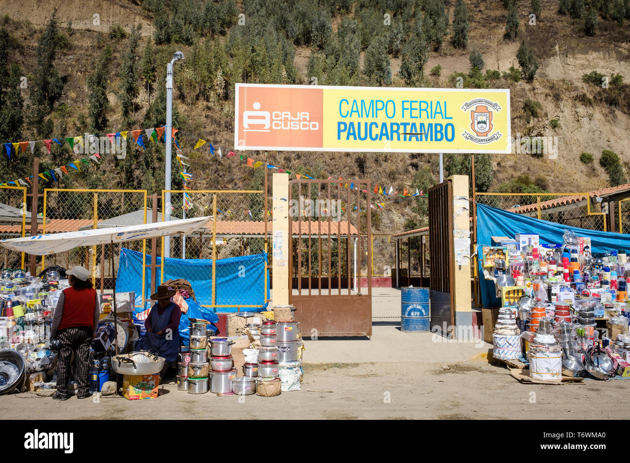 Cookware for sale on Street Market during Festival of the Virgin of ...
