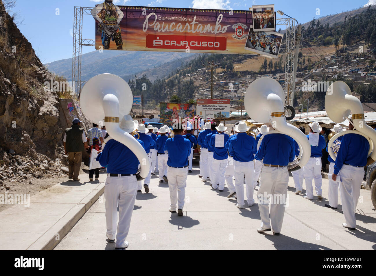 Music band playing while entering Paucartambo for the Festival of the ...